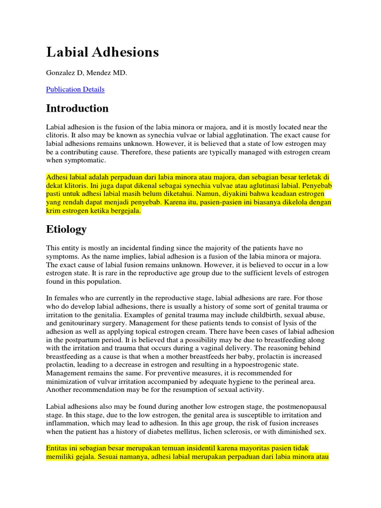 Labial Adhesions: Publication Details | PDF | Labia | Health Sciences