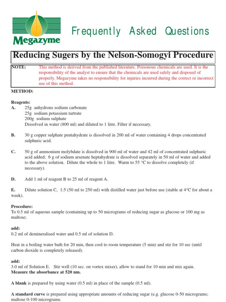 Nelson-Somogyi Method for Sugar Analysis | PDF