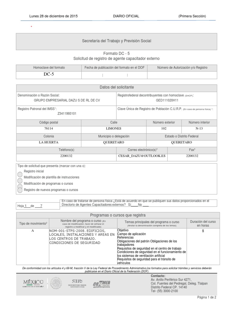 Stps Formato DC 5 | PDF