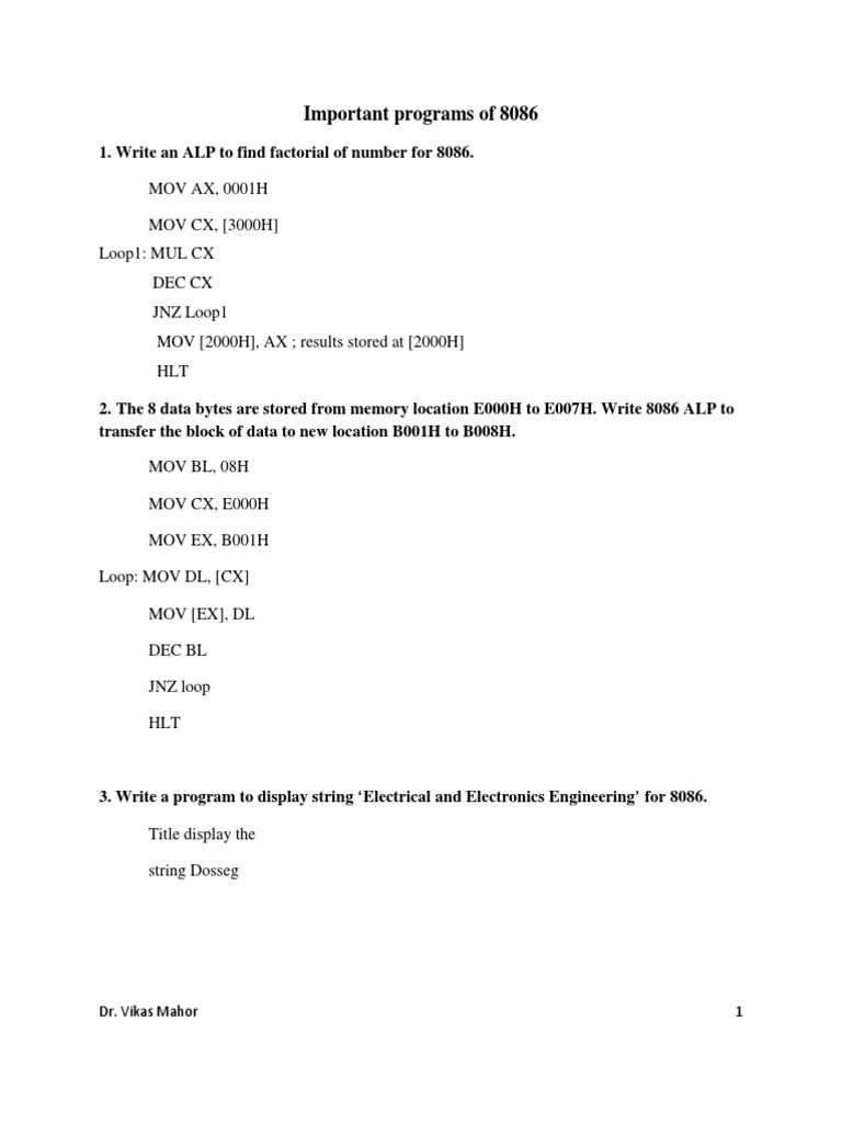 8086 Imp Programs | PDF | Electronics | Computer Architecture