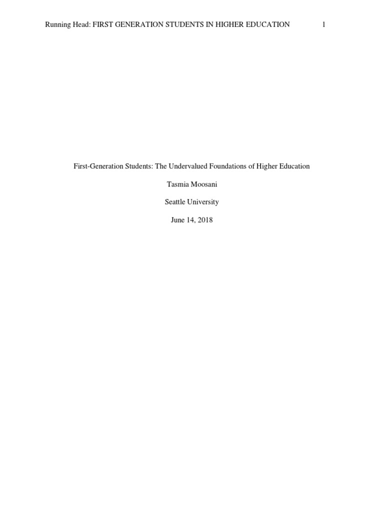 Running Head: First Generation Students in Higher Education 1 | PDF ...