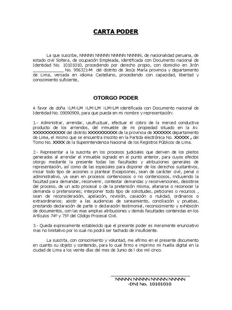 Carta Poder | Ley procesal | Lima