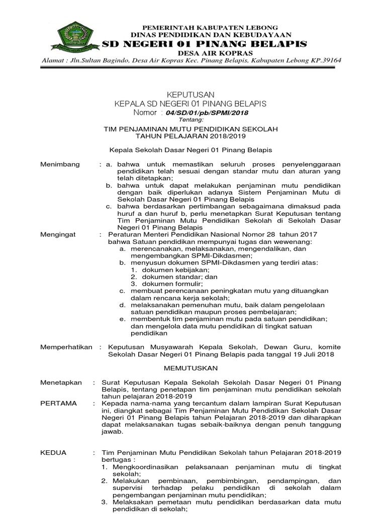 Contoh SK Tim PMP | PDF