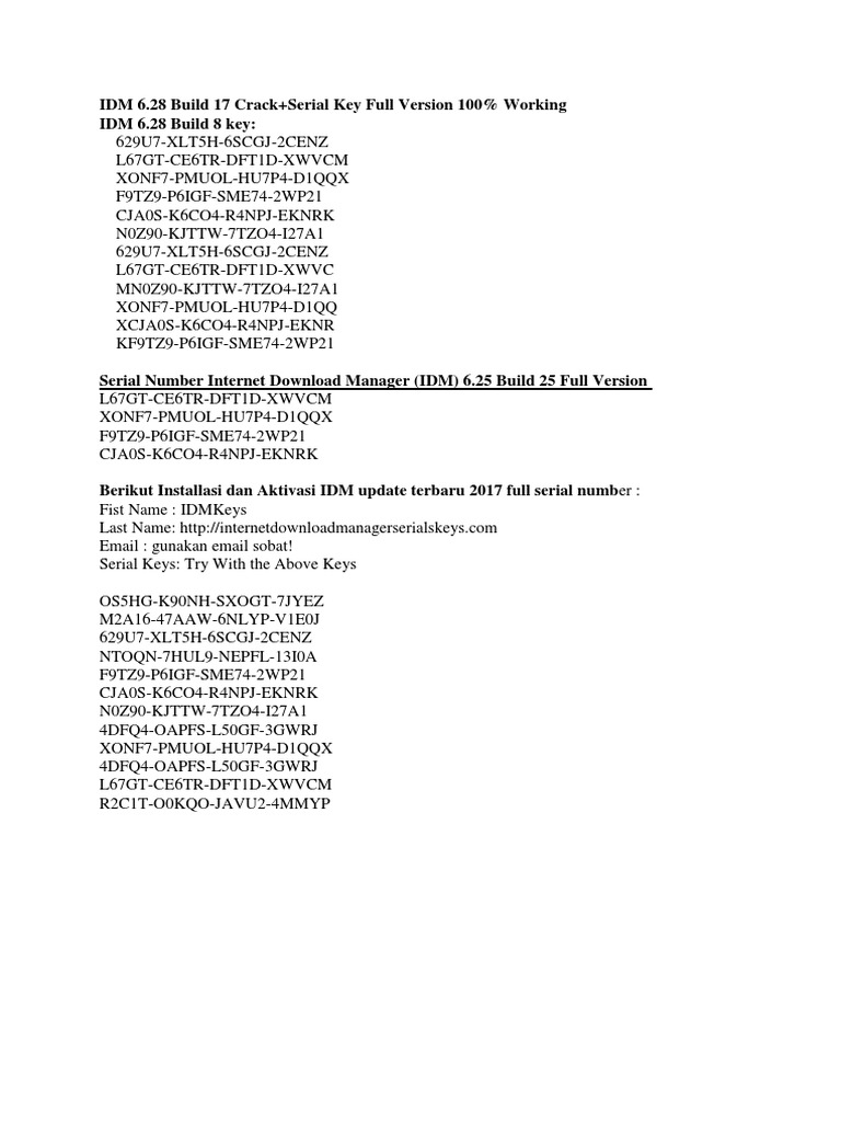 IDM 6.28 Build 17 Crack+Serial Key Full Version 100% Working IDM 6.28 Build 8 Key | PDF ...