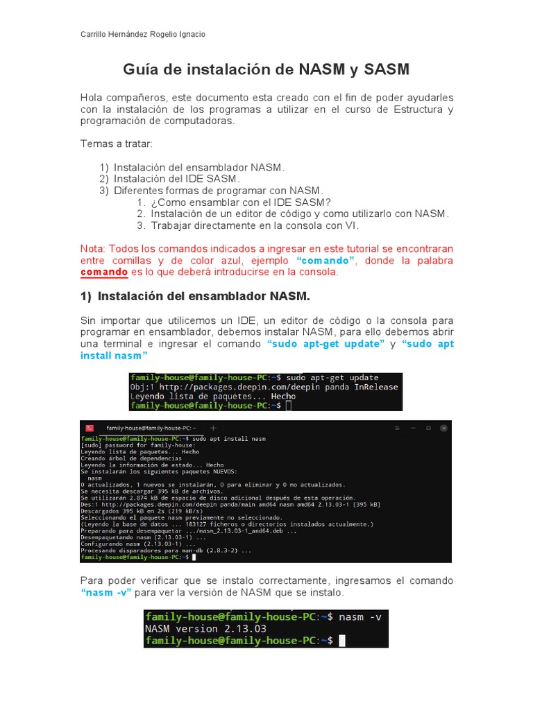 Guía de Instalación de NASM y SASM | PDF | Informática | Programación de computadoras