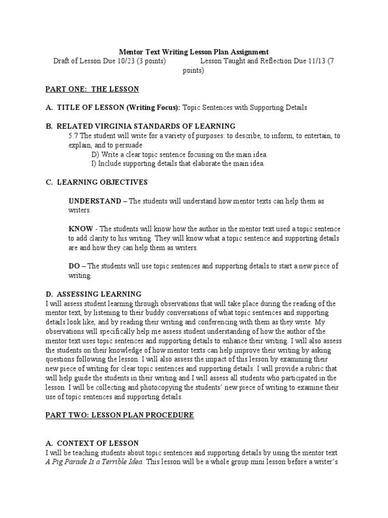 Using Mentor Texts for Topic Sentences | PDF | Mentorship | Rubric ...