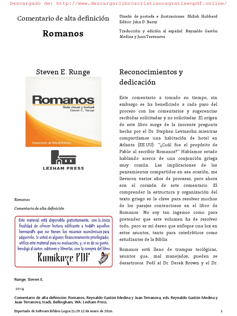 Comentario de Alta Definición Romanos - Steve E. Runge PDF | PDF ...