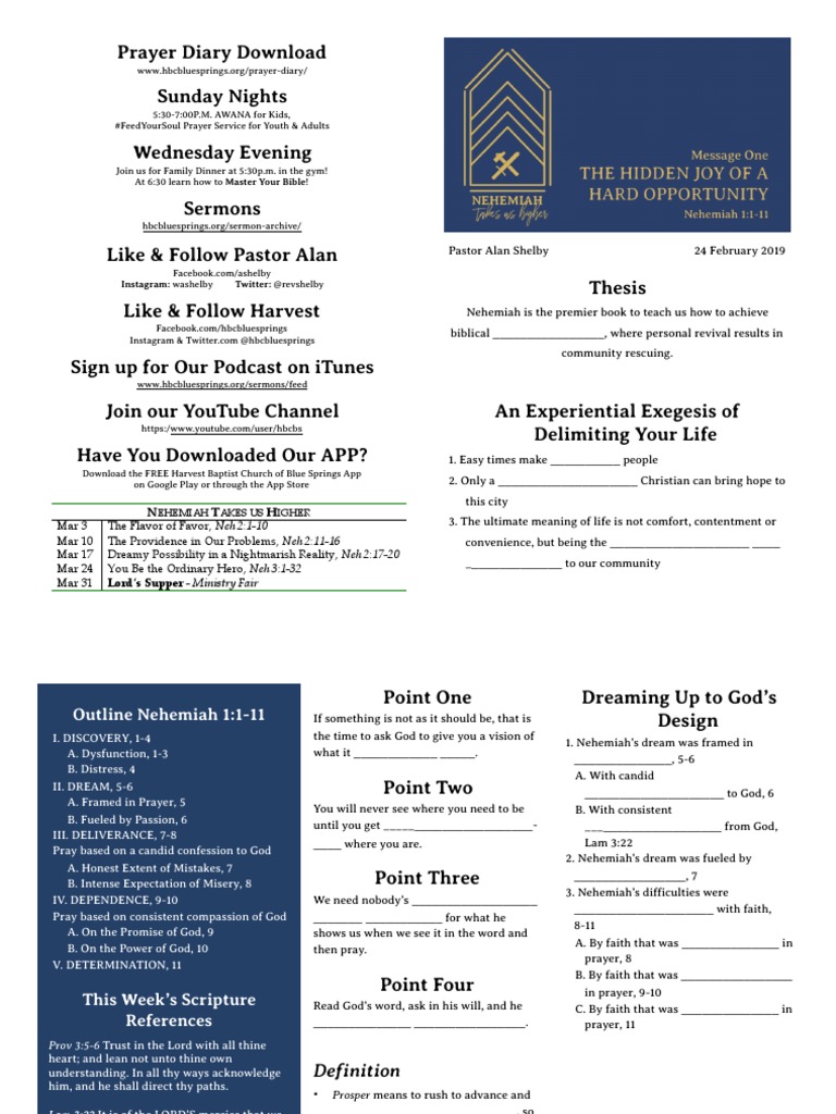 Nehemiah 1-1-11 Handout 022419 | PDF
