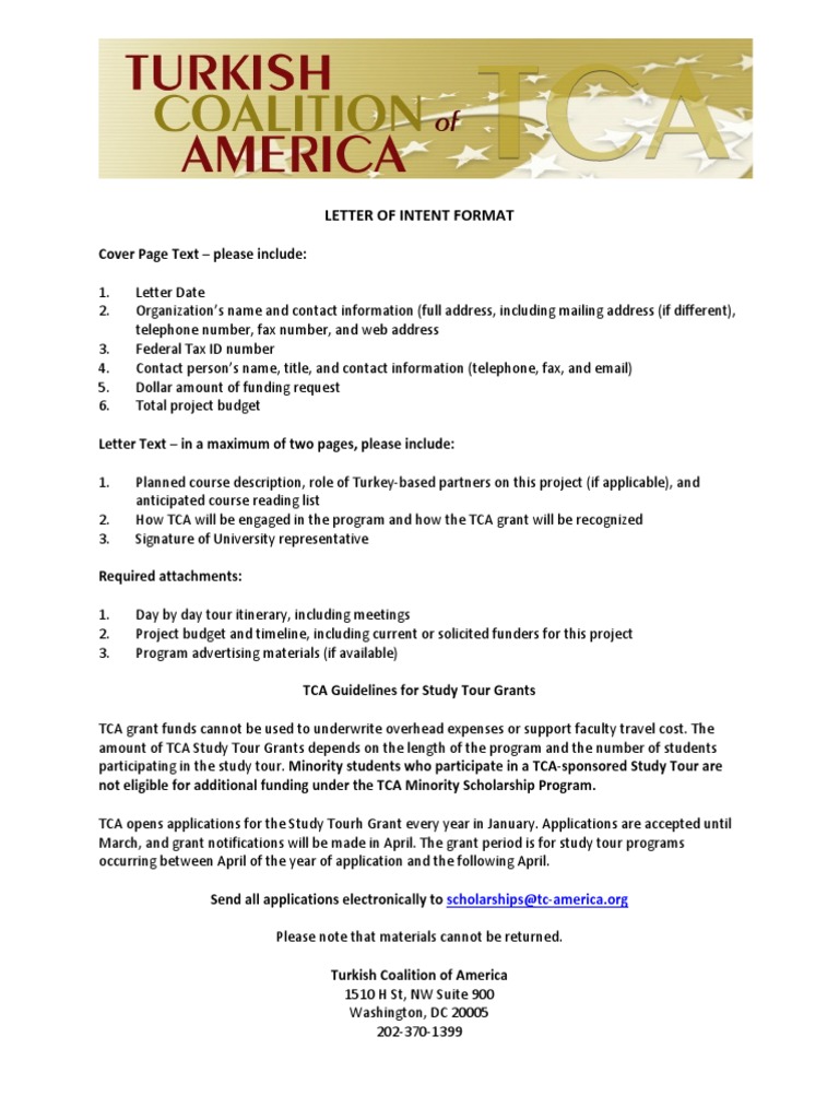 TCA Grant Letter of Intent Format | Download Free PDF | Business