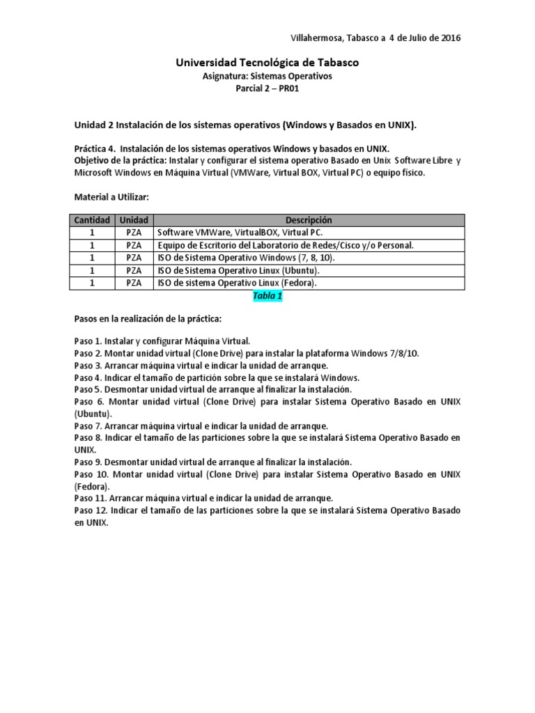 P2 PR01 Instalación Del Sistema Operativo Windows y Basados en UNIX ...