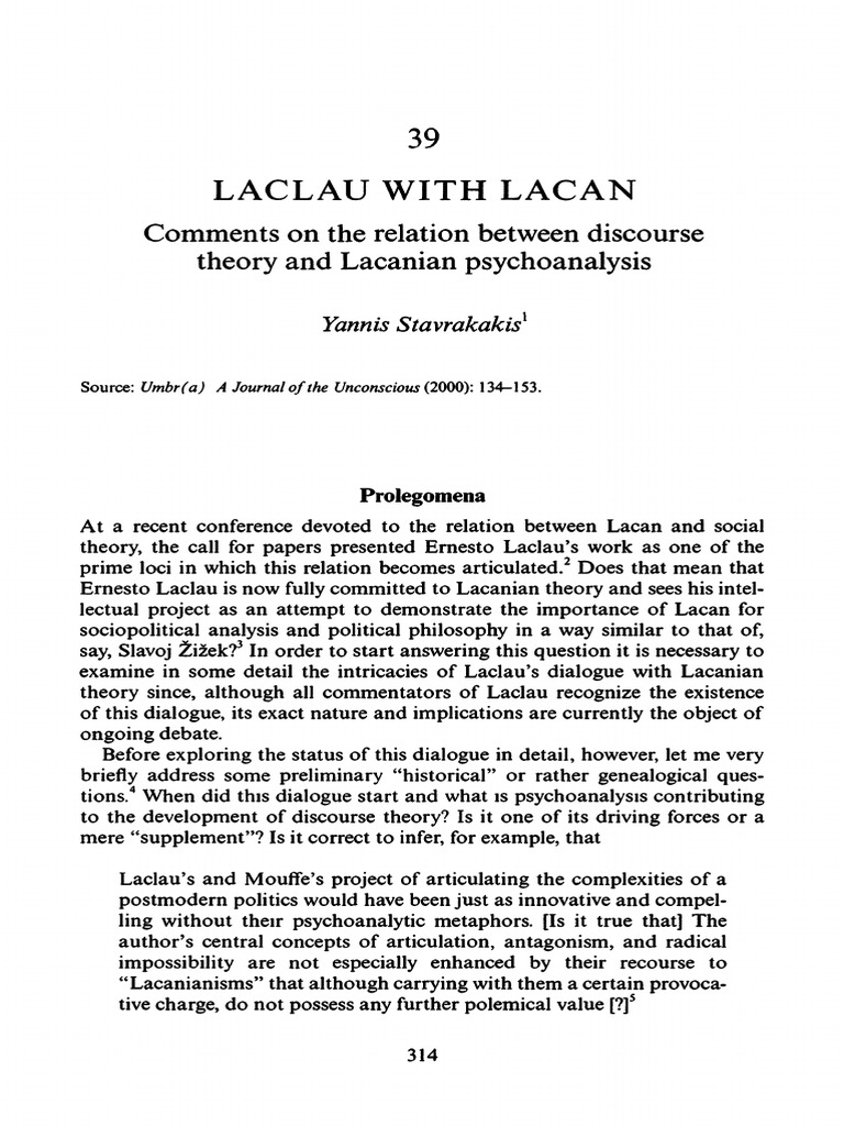 39 Laclau With Lacan: Comments On The Relation Between Discourse Theory ...