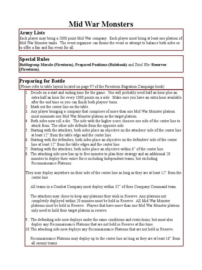 Mid War Monsters: Army Lists | PDF | Reconnaissance | Battles