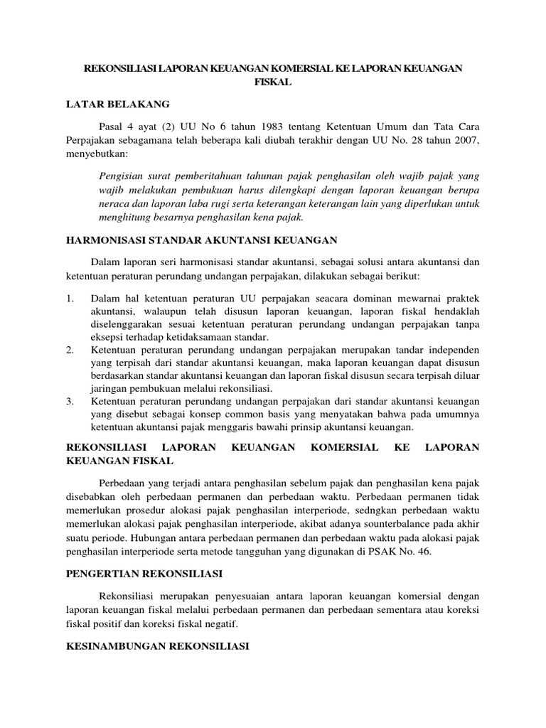 Rekonsiliasi LK Komersial Dan LK Fiskal Jasi | PDF