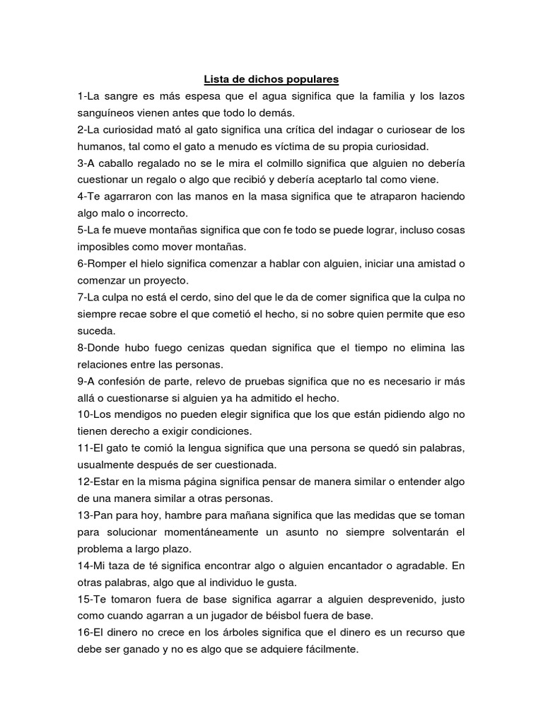 Lista de Dichos Populares y su Significado | PDF | Italia | Naturaleza