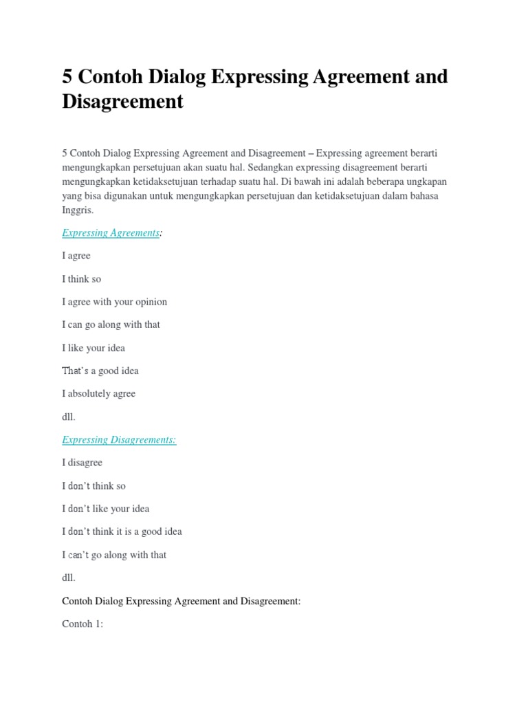 5 Contoh Dialog Expressing Agreement and Disagreement | PDF