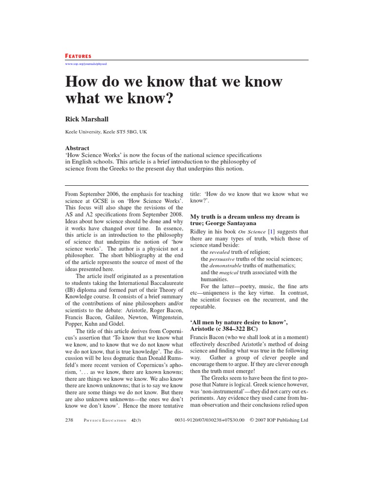 How Do We Know? | PDF | Theory | Science