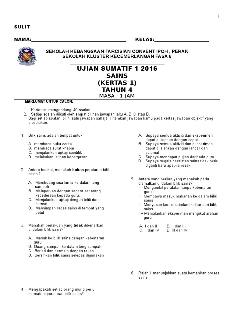 2017 Ujian Sumatif 1 Kertas 1 | PDF