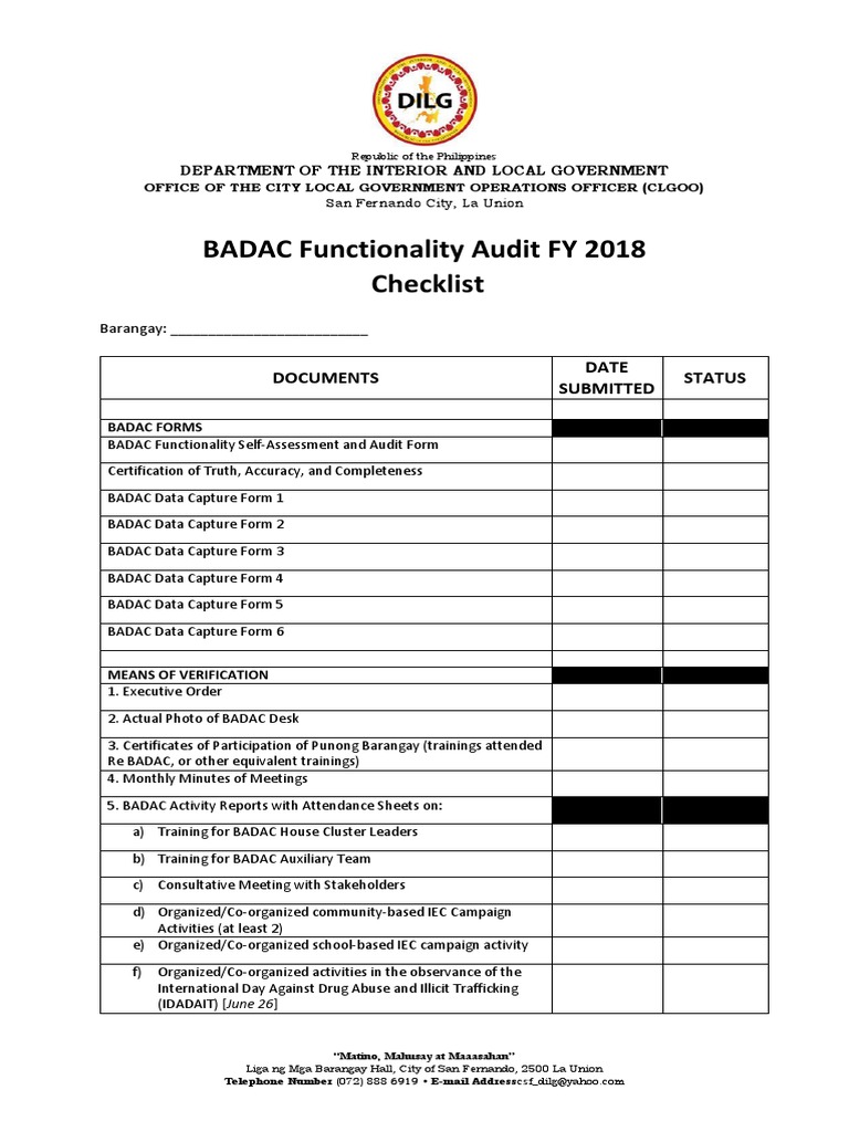 BADAC Functionality Audit FY 2018 Checklist | Politics | Justice