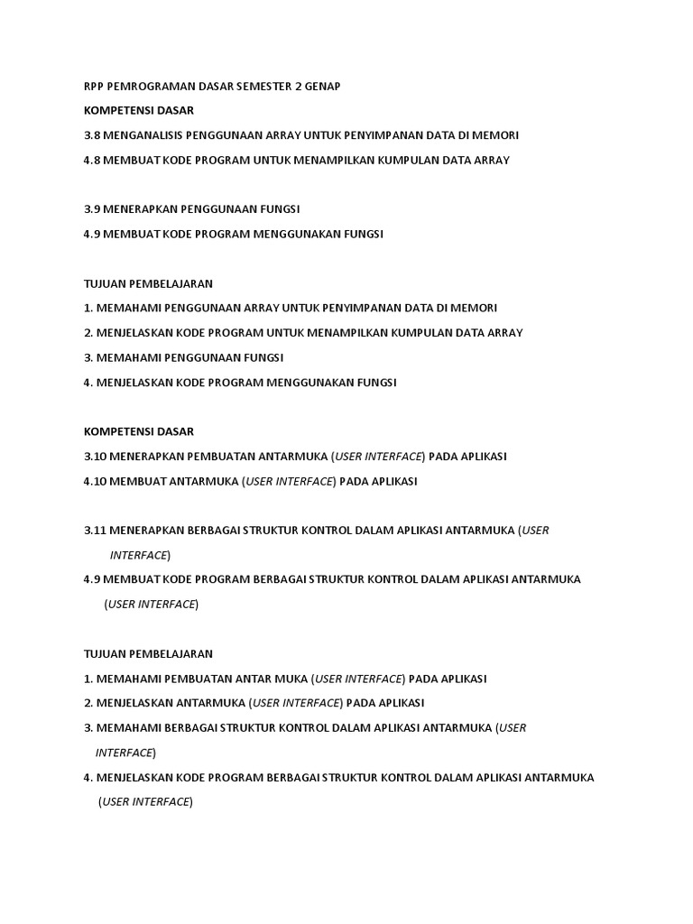 RPP Pemrograman Dasar S2 | PDF