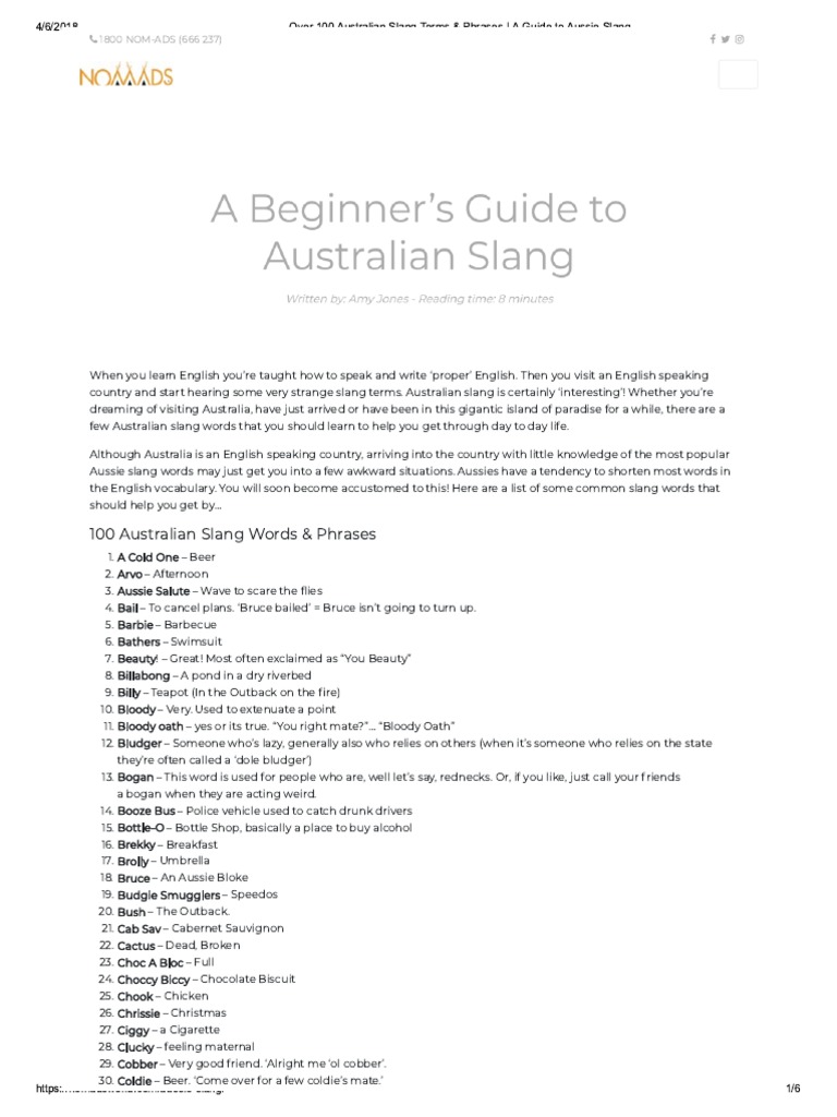 Common Australian Slang Words & Phrases | PDF