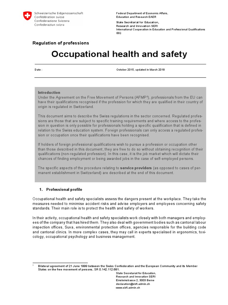 Occupational Health and Safety: Regulation of Professions | PDF ...