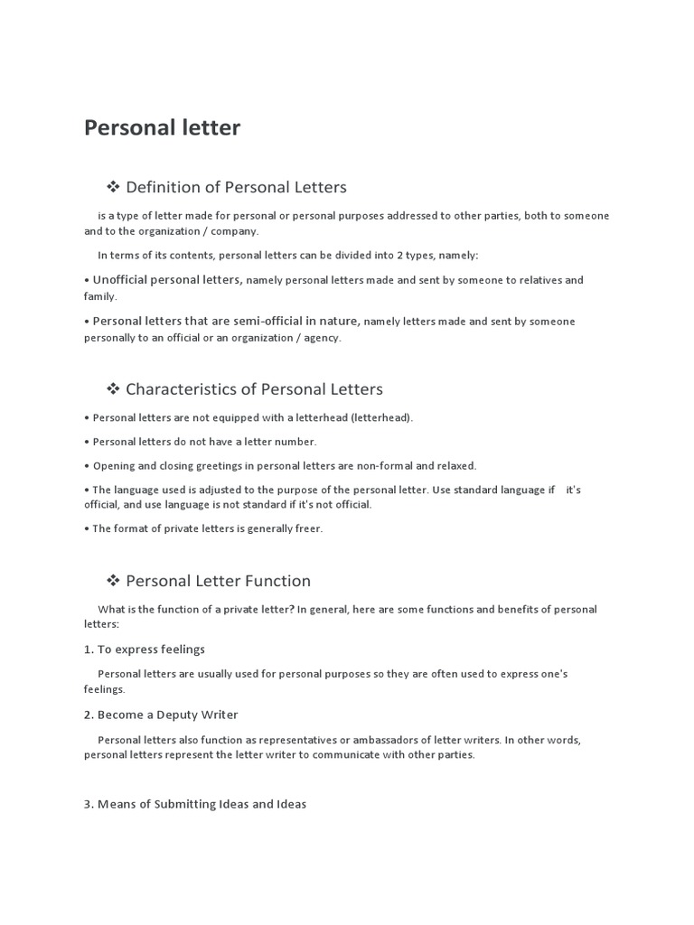 Personal Letter: Definition of Personal Letters | PDF | Cognition ...