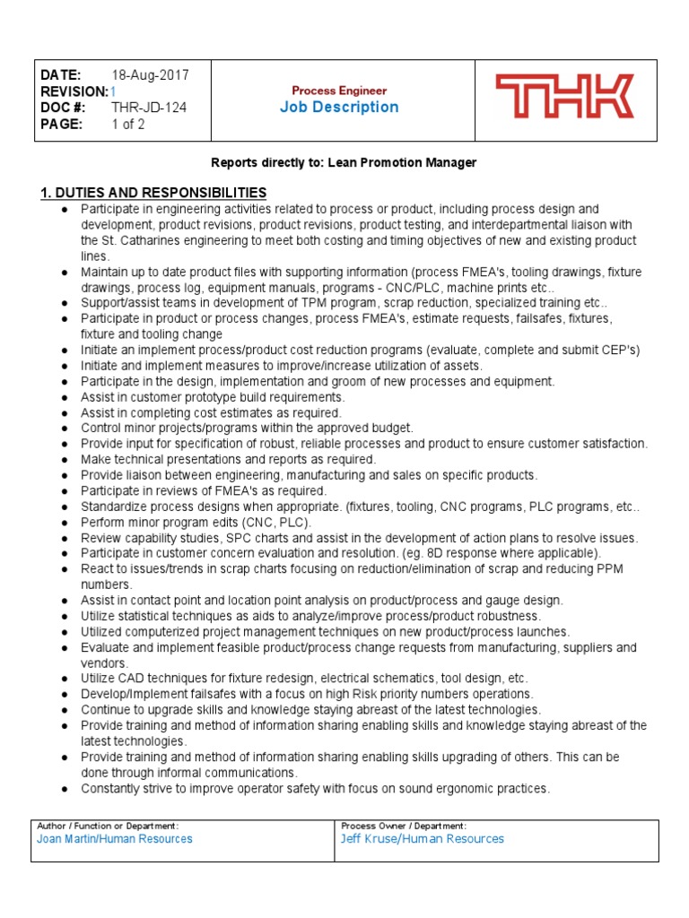 Job Description - Process Engineer | PDF | Process Engineering | Engineering