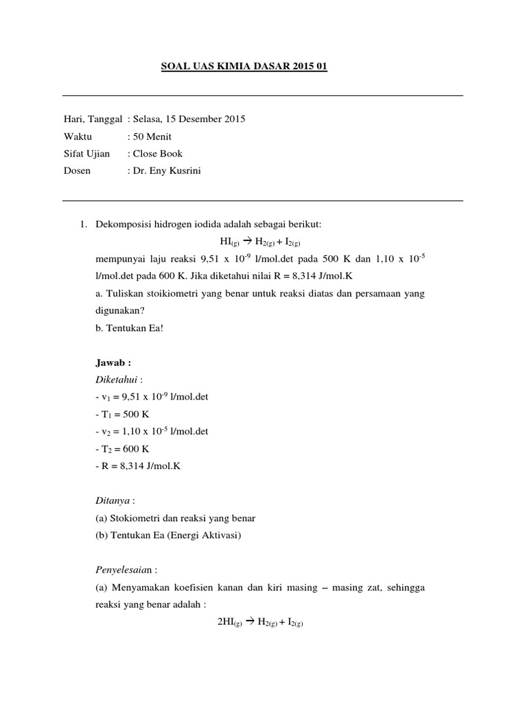 Pembahasan UAS Kimdas-01 | PDF