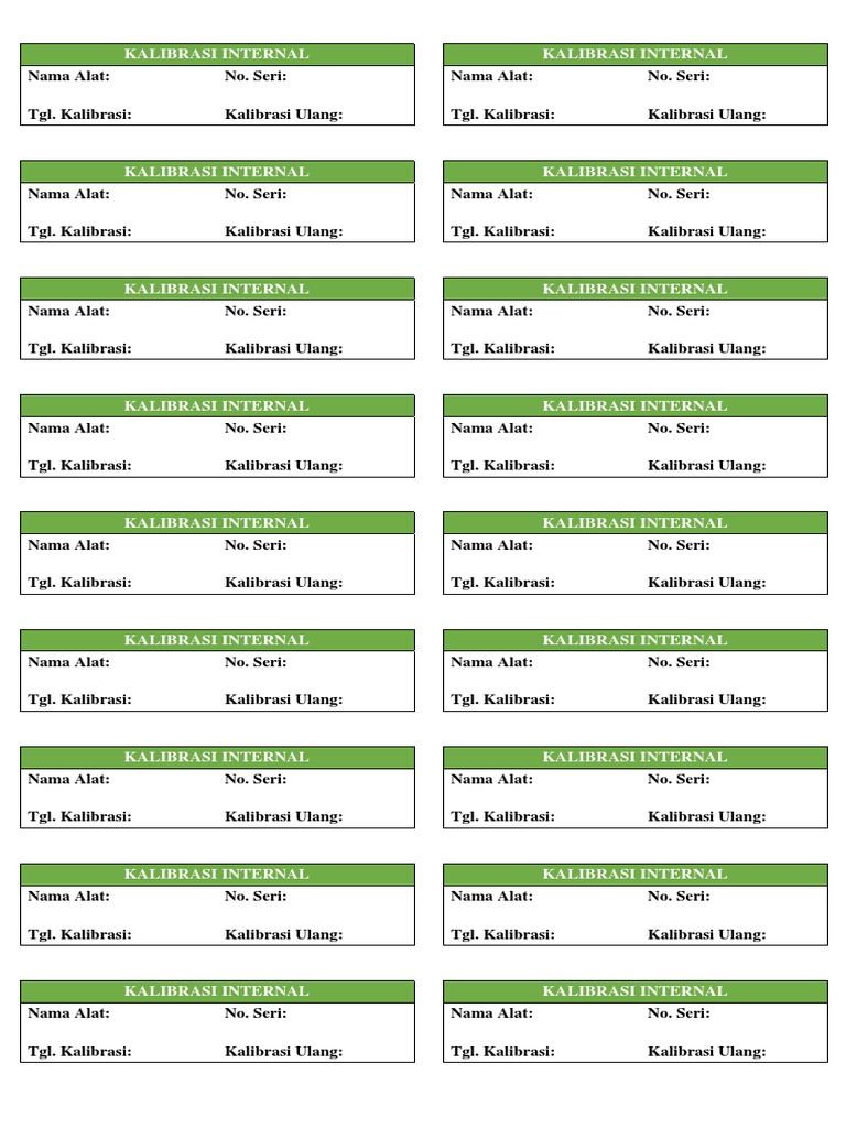 Label Kalibrasi Internal | PDF