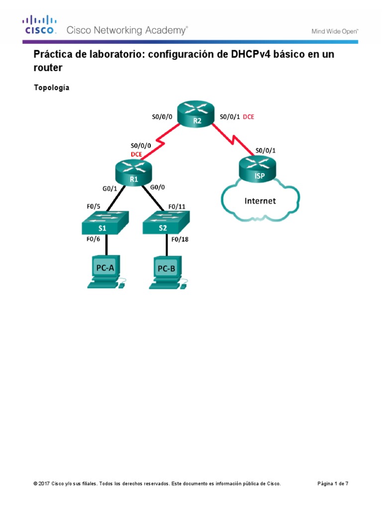 8.1.2.4 Lab Configuring Basic DHCPv4 On A Router | PDF | Dirección IP | Protocolos de capa de red