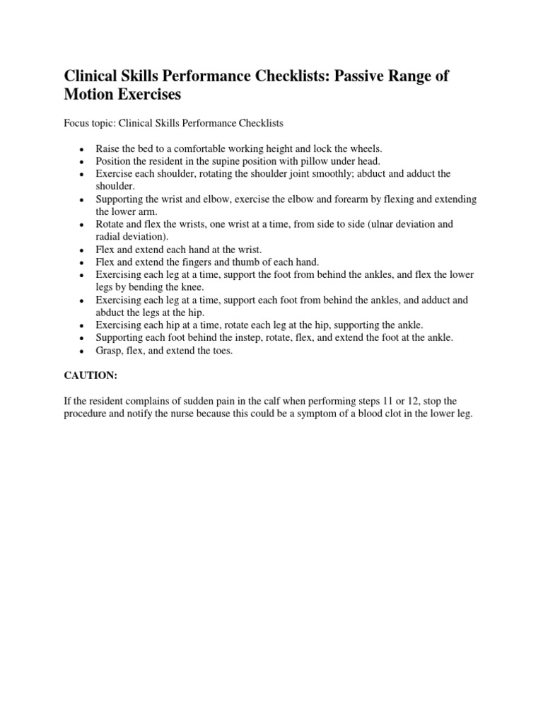 Passive Range of Motion Checklist | PDF