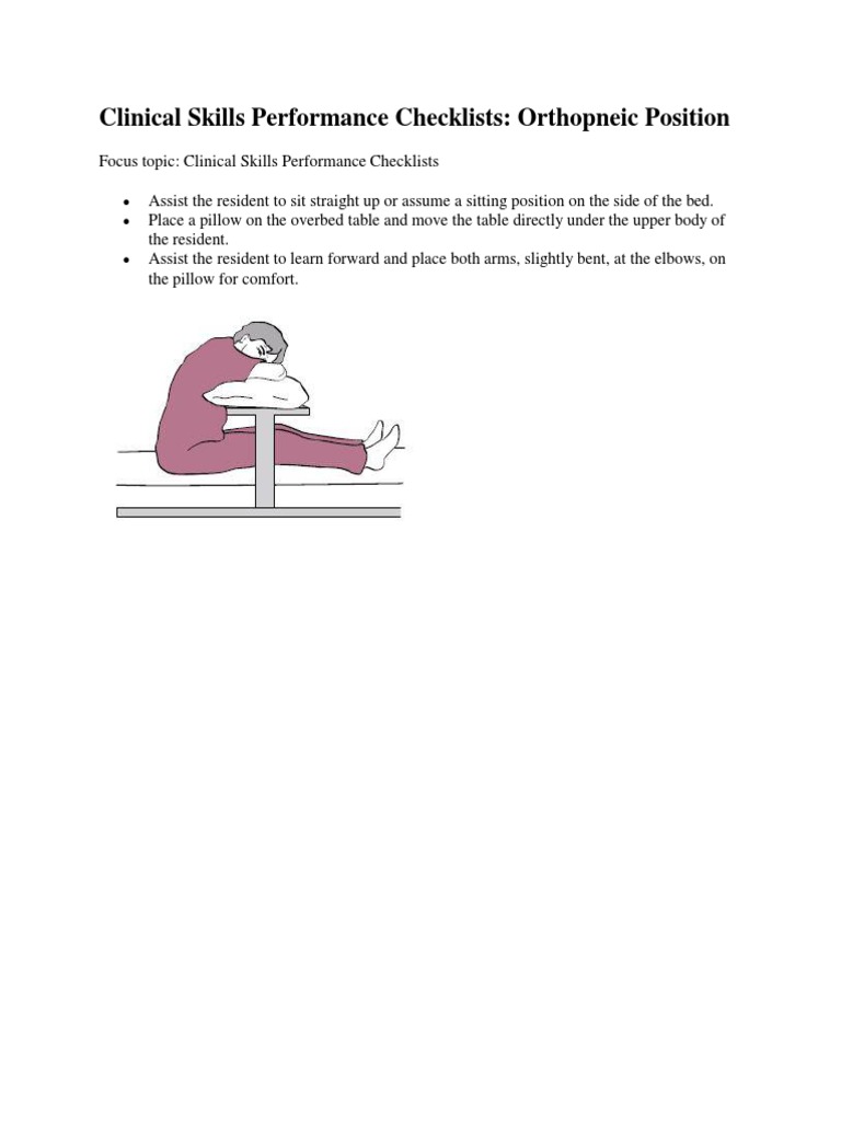 Clinical Skills Performance Checklists Orthopneic Position | PDF