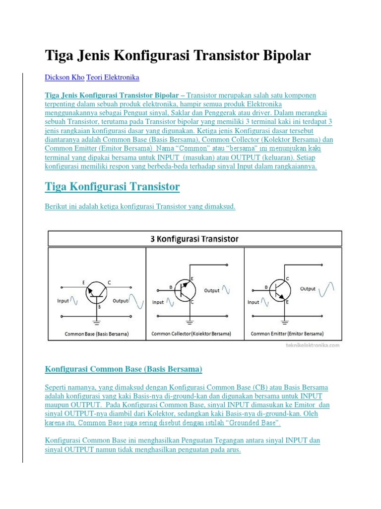Tiga Jenis Konfigurasi Transistor Bipolar | PDF