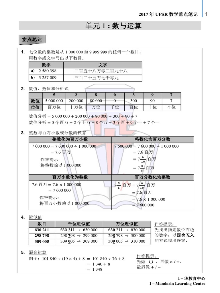 Upsr Math Notes Pdf