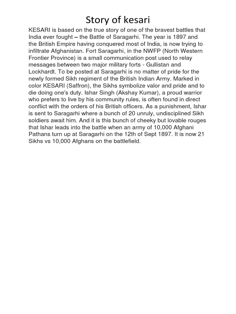 Battle of Saragarhi: The KESARI Story | PDF