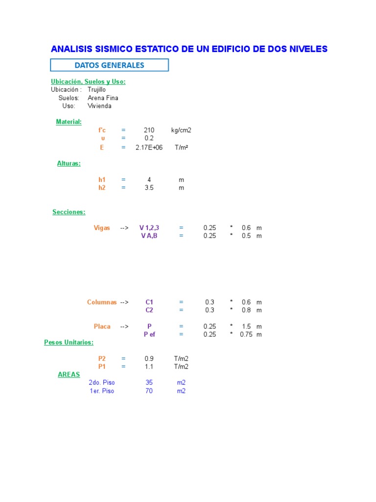 Analisis Sismico Estatico de Un Edificio de Dos Niveles: Datos Generales | PDF | Sports