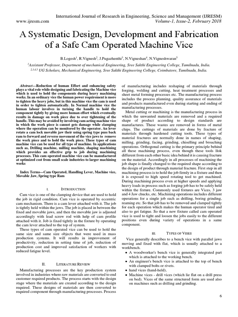 Cam Operated Machine Vice Design | PDF | Machining | Machines