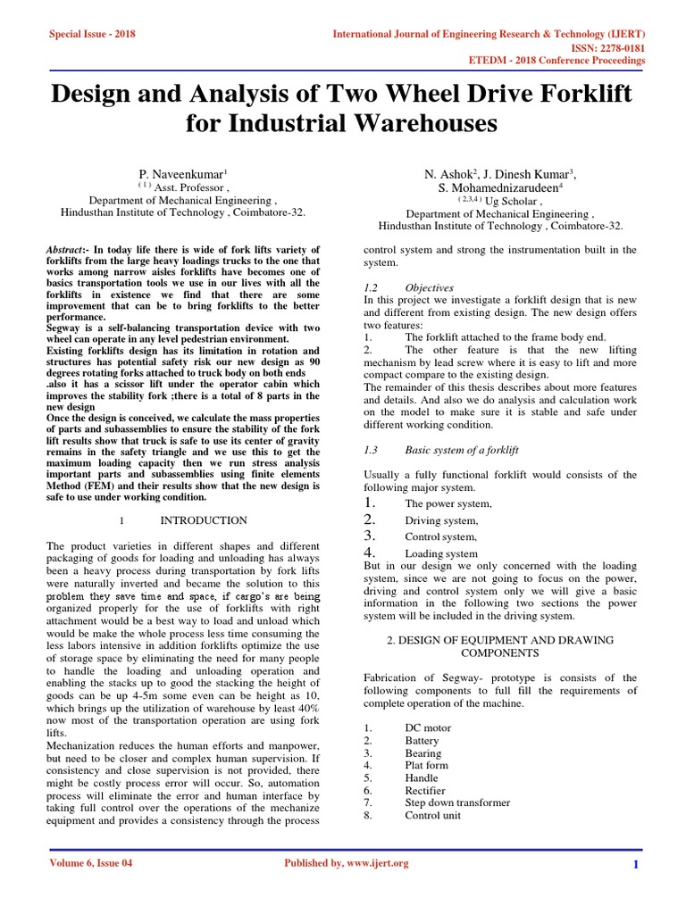 Design and Analysis of Two Wheel Drive Forklift For Industrial ...