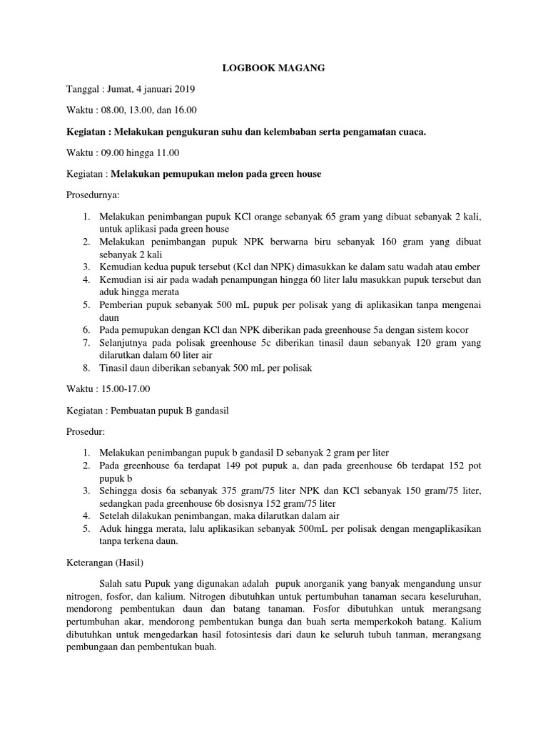 Logbook Magang | PDF