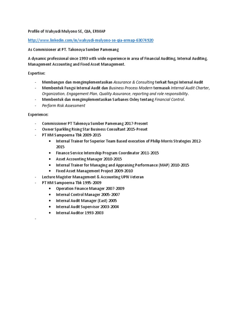 Profil Pembicara Seminar | PDF | Internal Audit | Pricewaterhouse Coopers