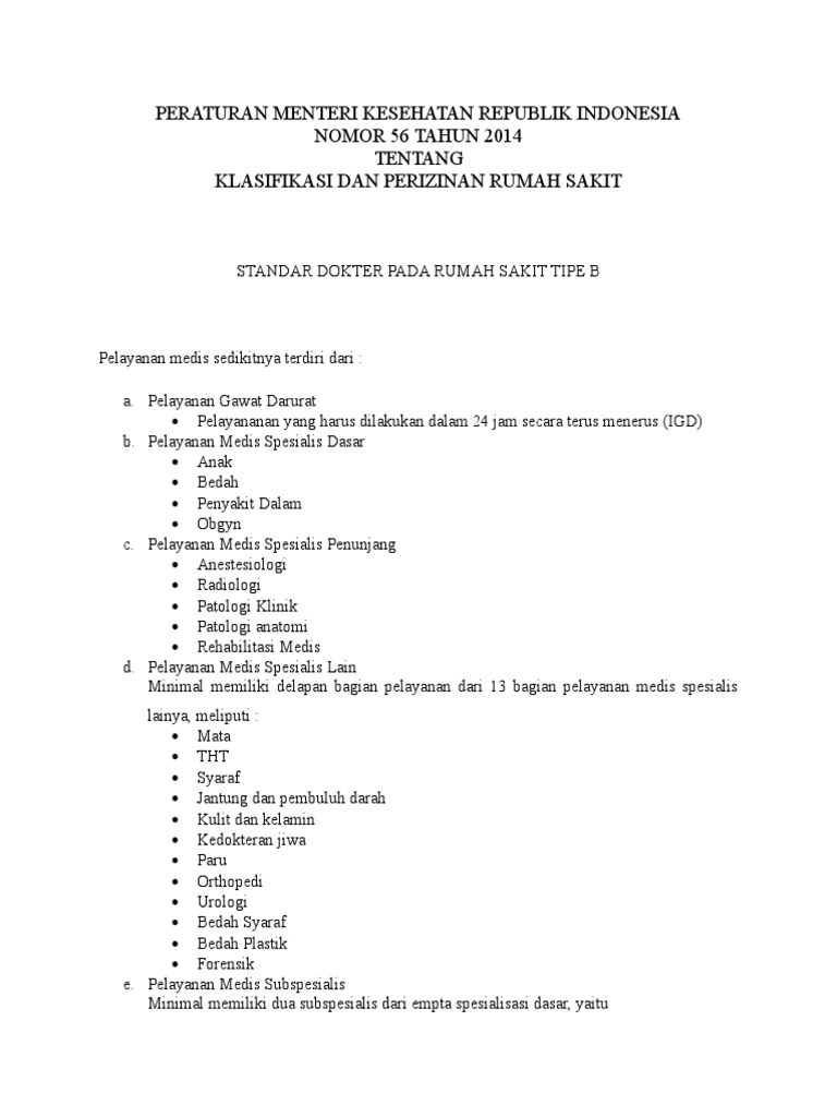 Standar Dokter Pada Rumah Sakit Tipe B | PDF