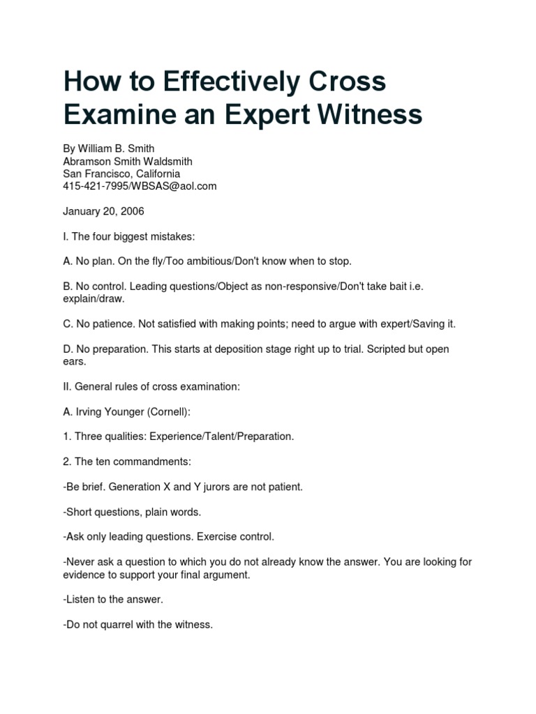 How To Effectively Cross Examine An Expert Witness | PDF | Deposition ...