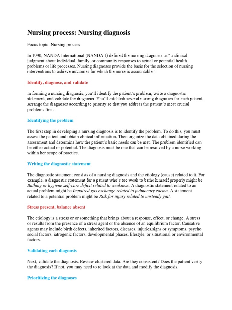 Nursing diagnosis process steps | PDF | Medical Diagnosis | Nursing