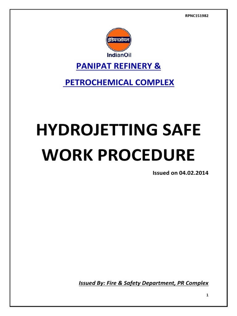 HydrojettingSafeWorkProcedureRPNC151982 PDF | PDF | Personal Protective ...