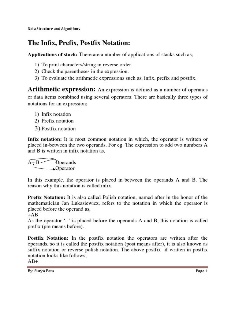The Infix, Prefix, Postfix Notation:: Data Structure and Algorithms | PDF | Notation ...