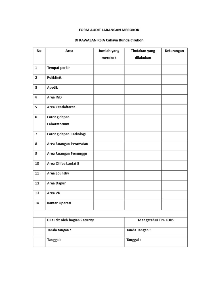 Form Audit Larangan Merokok | PDF
