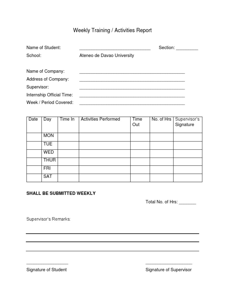 Weekly Training / Activities Report: Shall Be Submitted Weekly | PDF ...