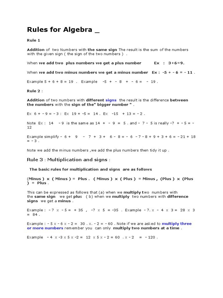 Rules For Algebra | PDF | Equations | Fraction (Mathematics)