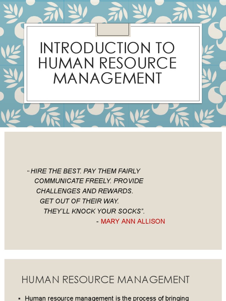 Introduction To Human Resource Management | PDF | Human Resources ...