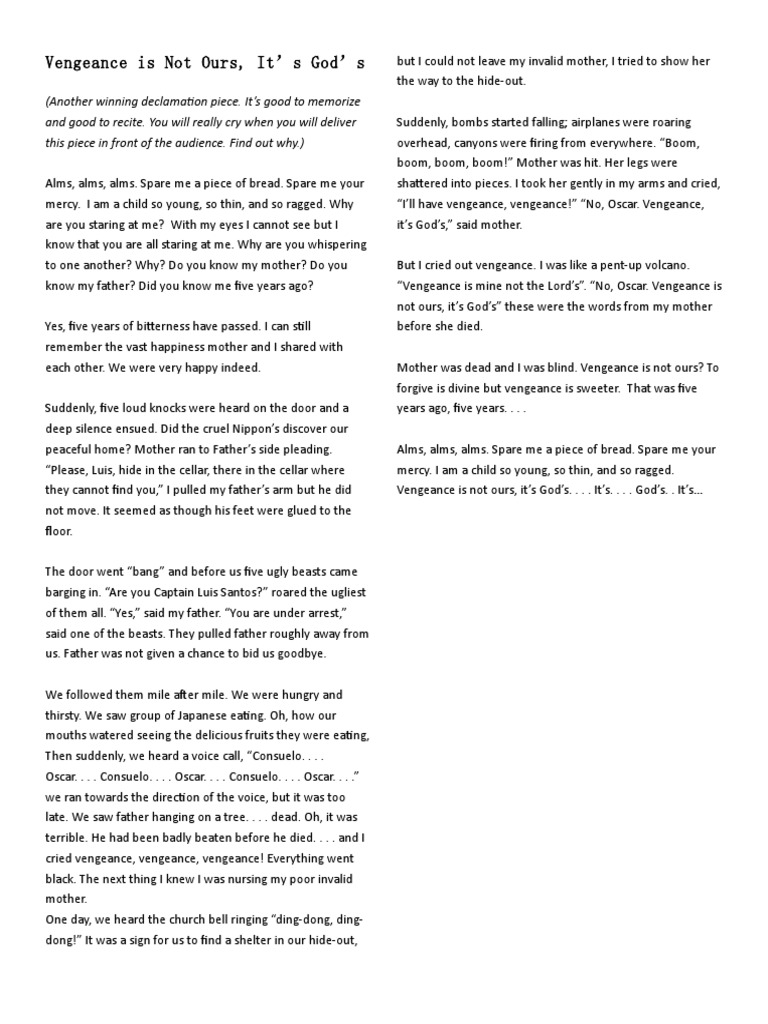 Vengeance Is Not Ours It's God's (Declamation) | PDF